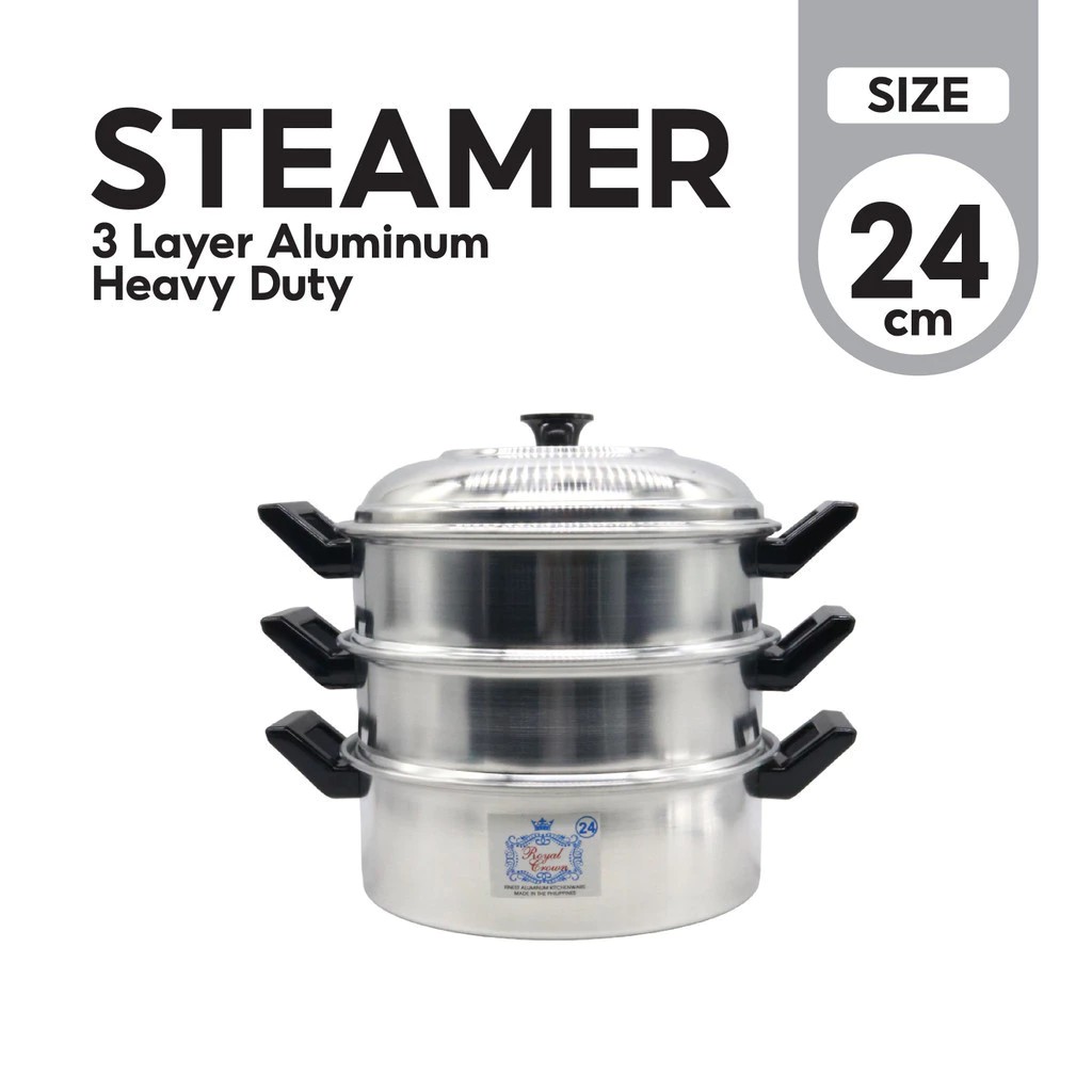 Product Royal Crown Aluminum Steamer – 24cm, 26cm, 30cm / 3-Layers for ...